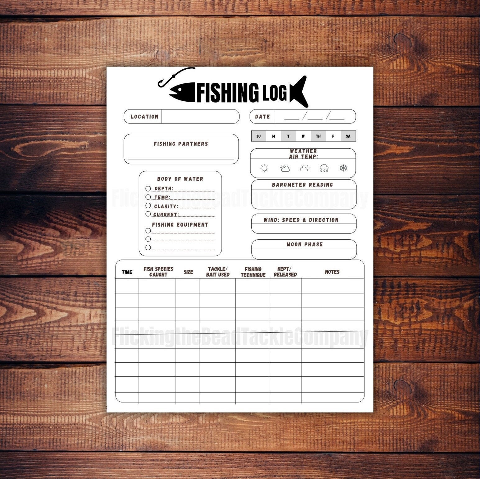 Fishing Log and Journal, Fishing Log Book Page, Fishing Catch Log ...