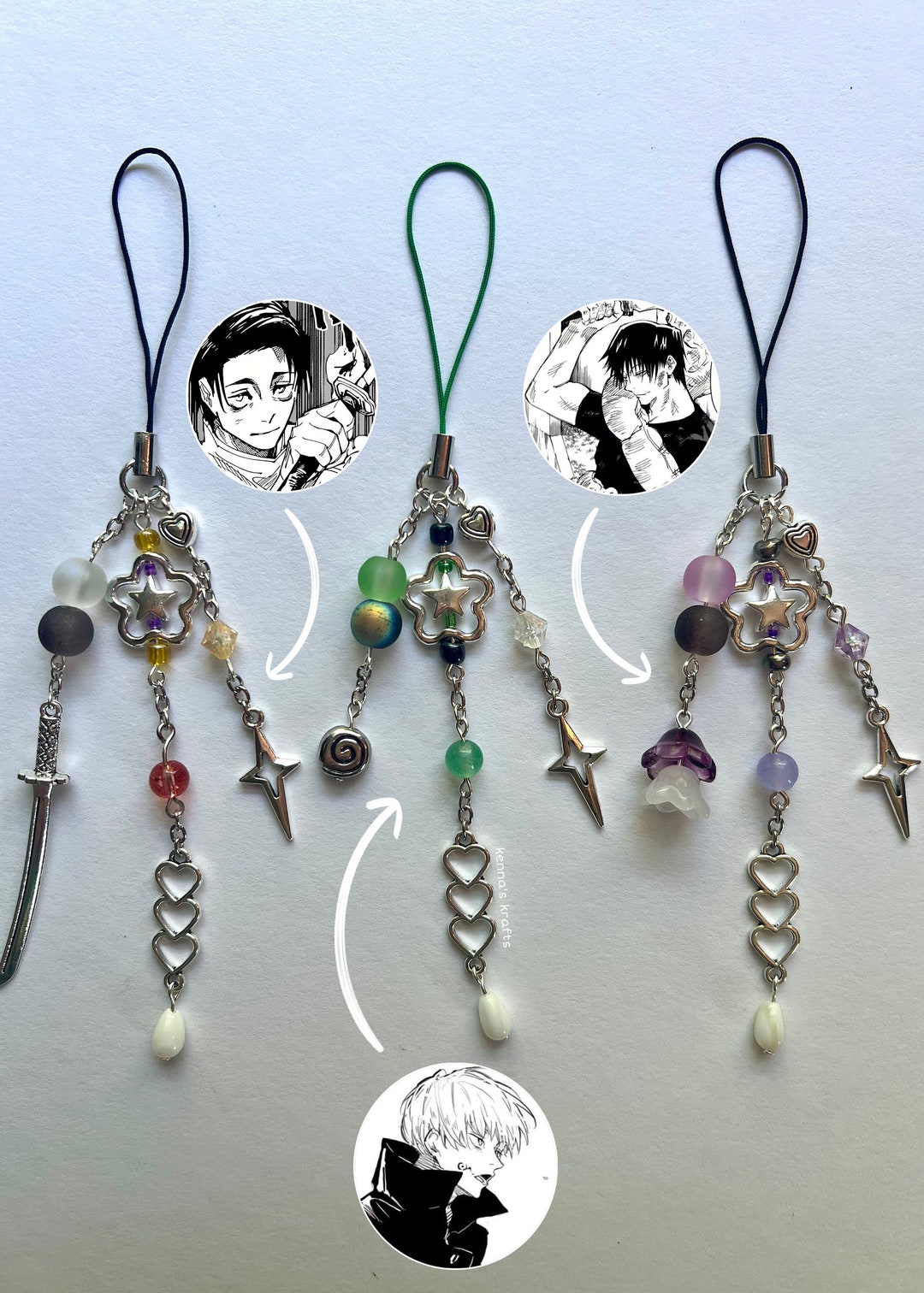 Sorcerer Demon Curse Inspired Anime Manga Phone Charm Keychain Purse ...