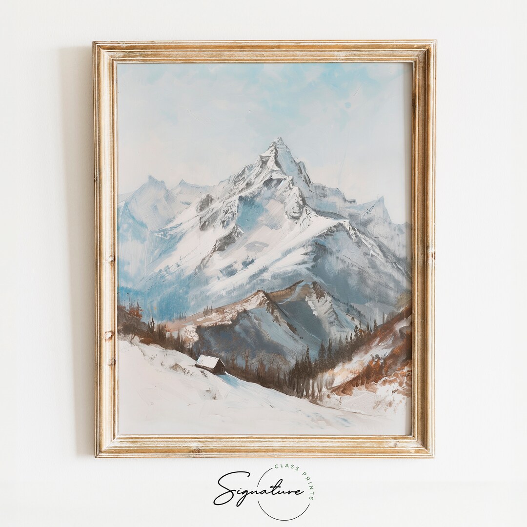 Mountain Peak Printable Wall Art, Alpine Landscape Winter Snow Scene ...