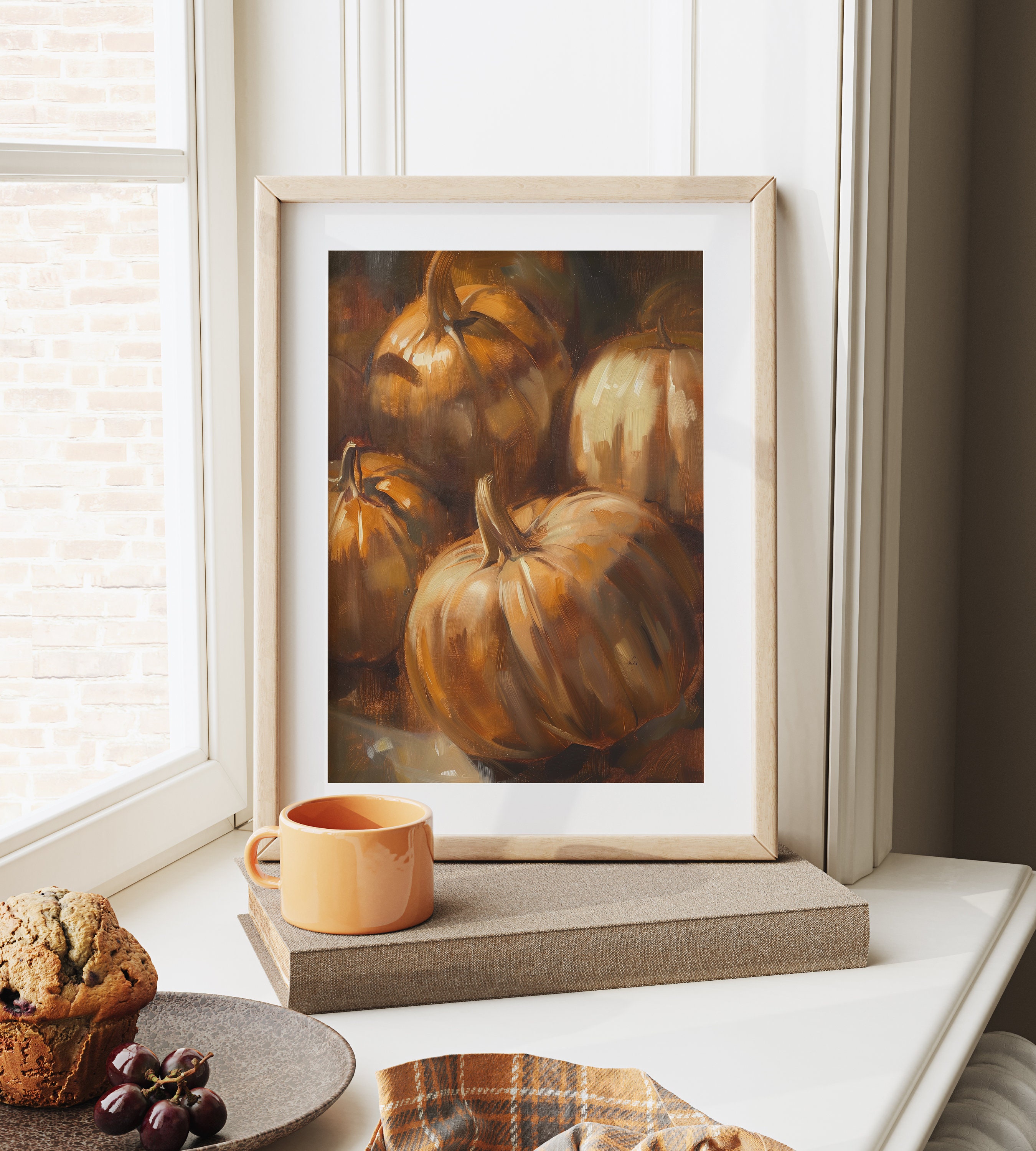 Printable Pumpkin Cluster Painting Warm Evening Light, Autumn Harvest ...