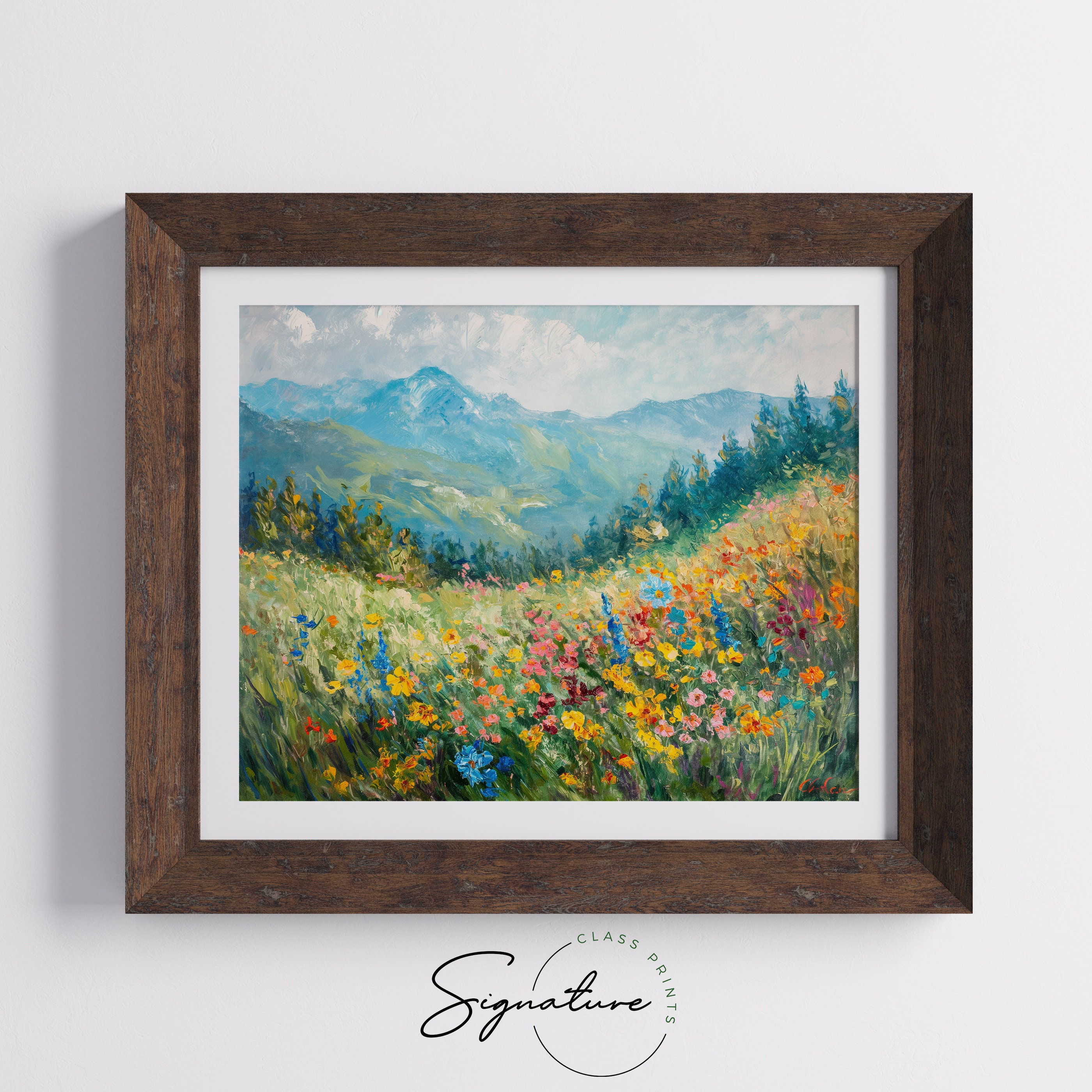 Mountain Meadow in Full Bloom Art Print - Lush Wildflower Landscape ...