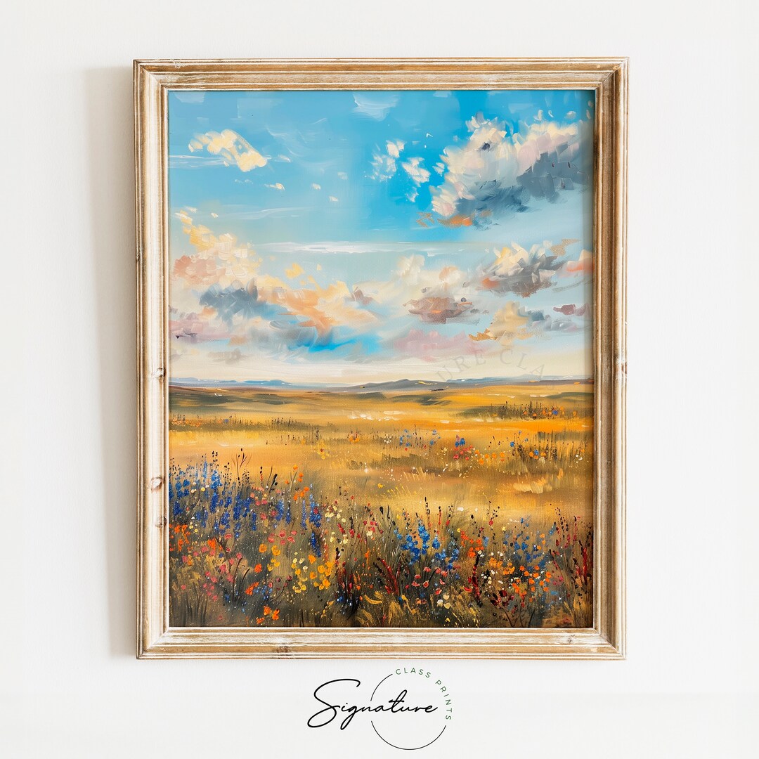 Printable Prairie Art, Wildflower Meadow Landscape Rustic Field Wall ...
