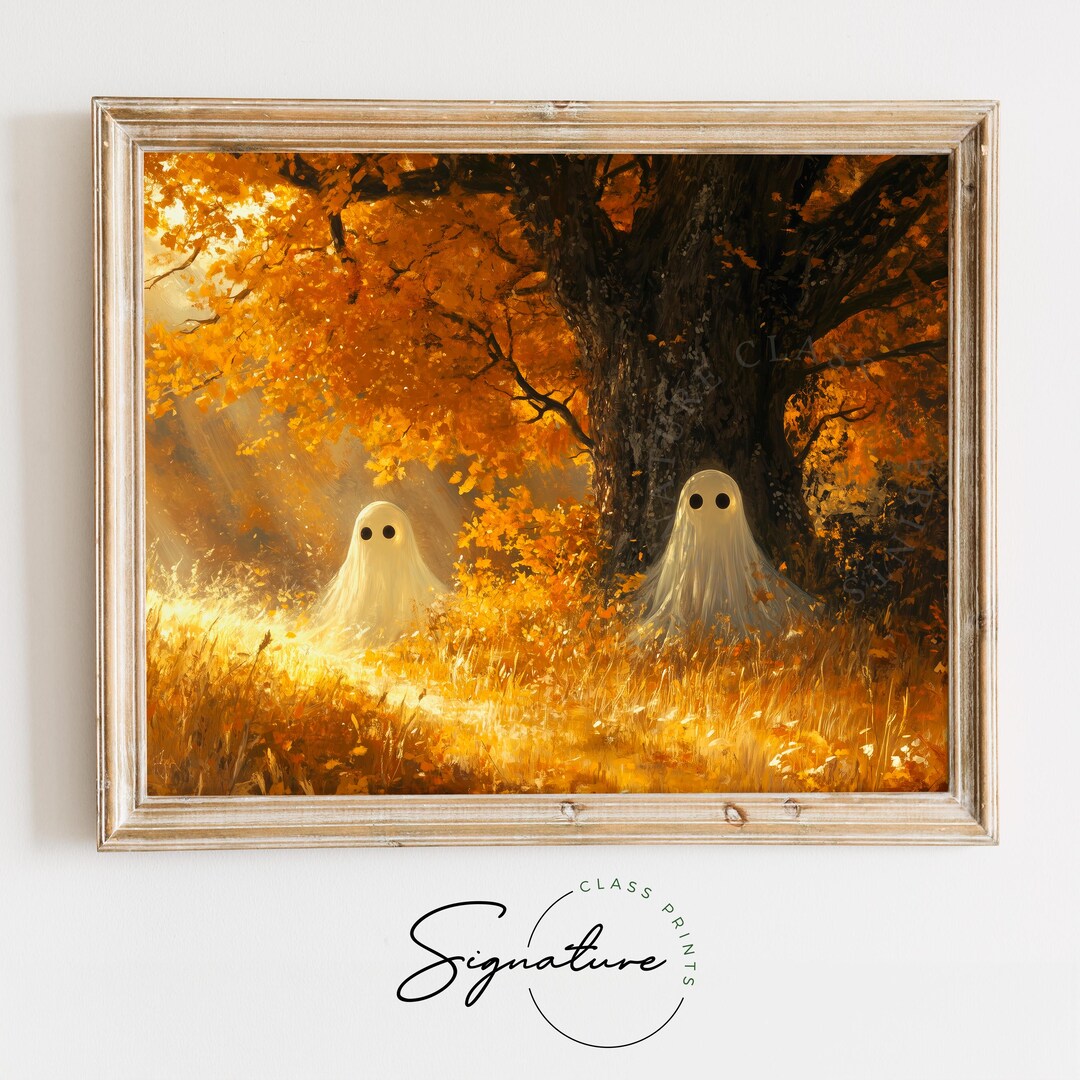 Printable Fall Ghosts in Autumn Landscape Vintage Countryside Wall Art ...