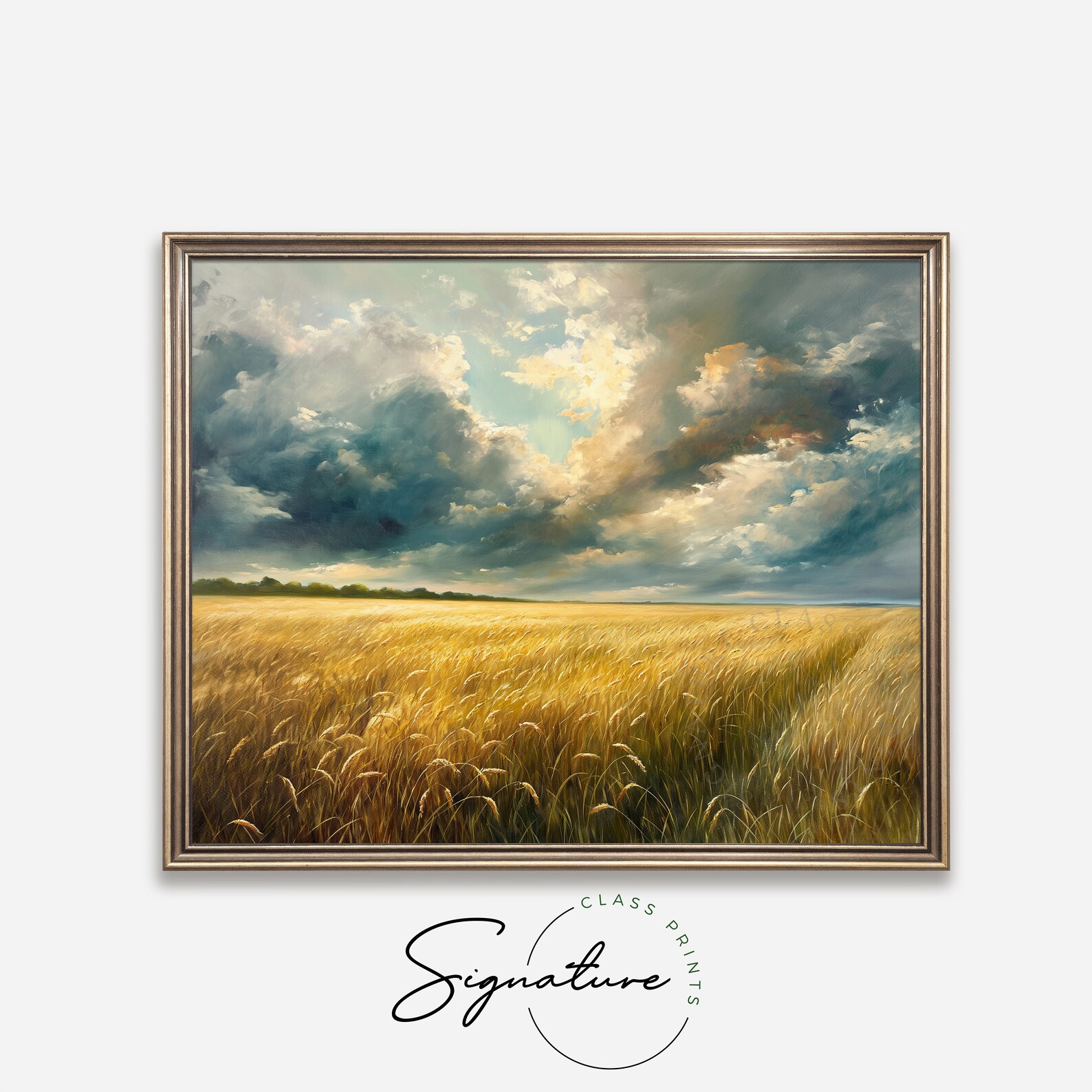 Printable Barley Field Under Storm Clouds - Dramatic Sky Landscape Art ...