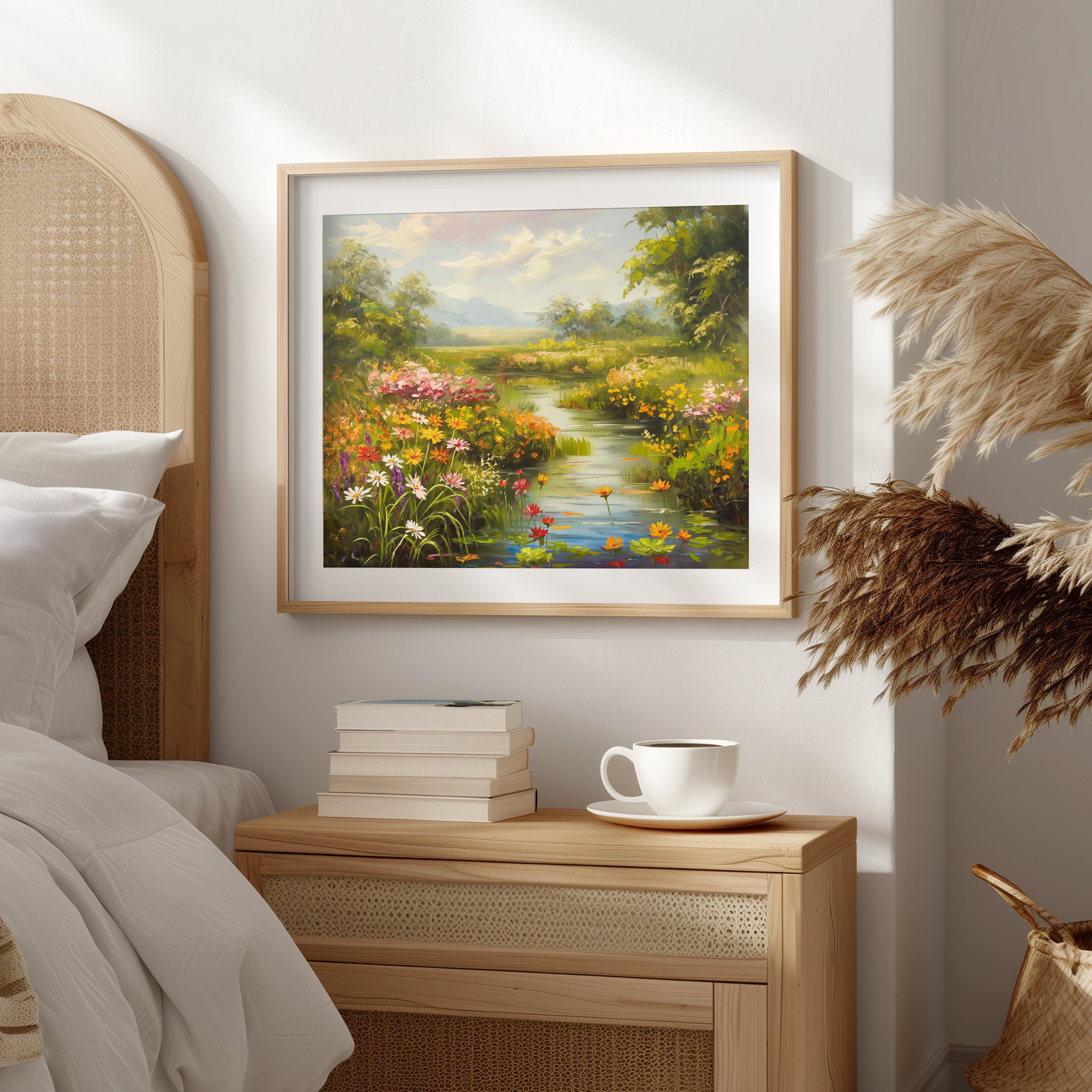 Printable Wildflower Field by Stream Peaceful Nature Artwork, Summer ...