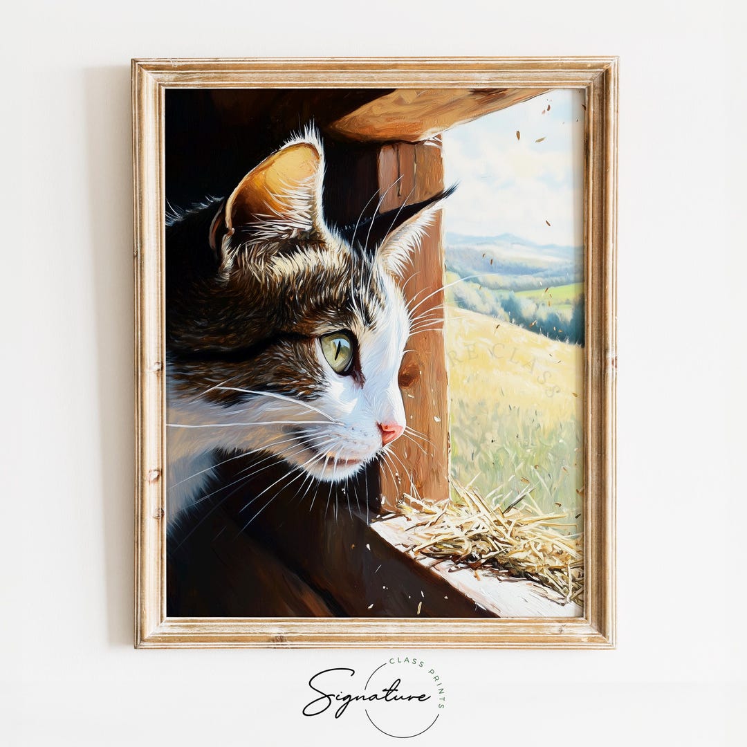 Printable Barn Cat in Hayloft Window - Rustic Farmhouse Animal Art ...