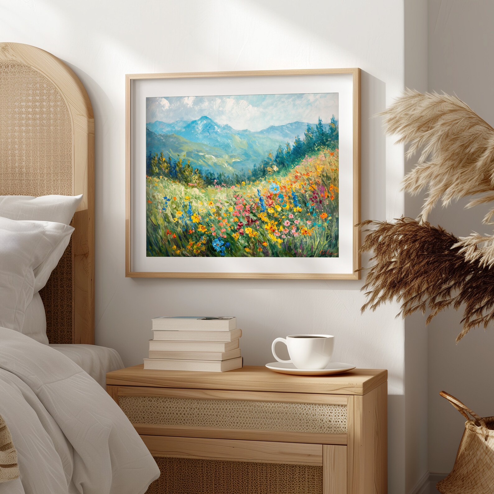 Mountain Meadow in Full Bloom Art Print - Lush Wildflower Landscape ...