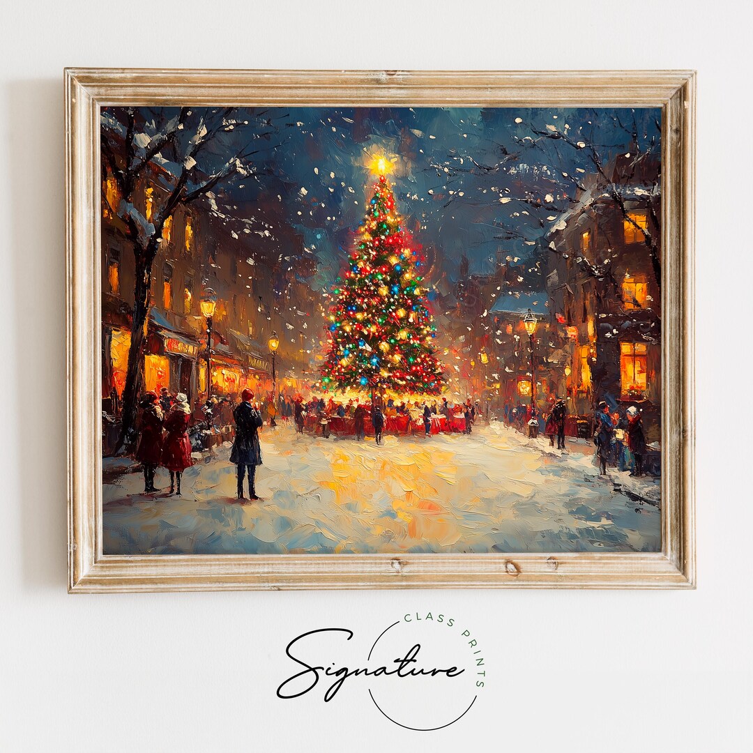 Christmas Eve in a Snowy Village Impressionist Winter Tree Art, Rustic ...