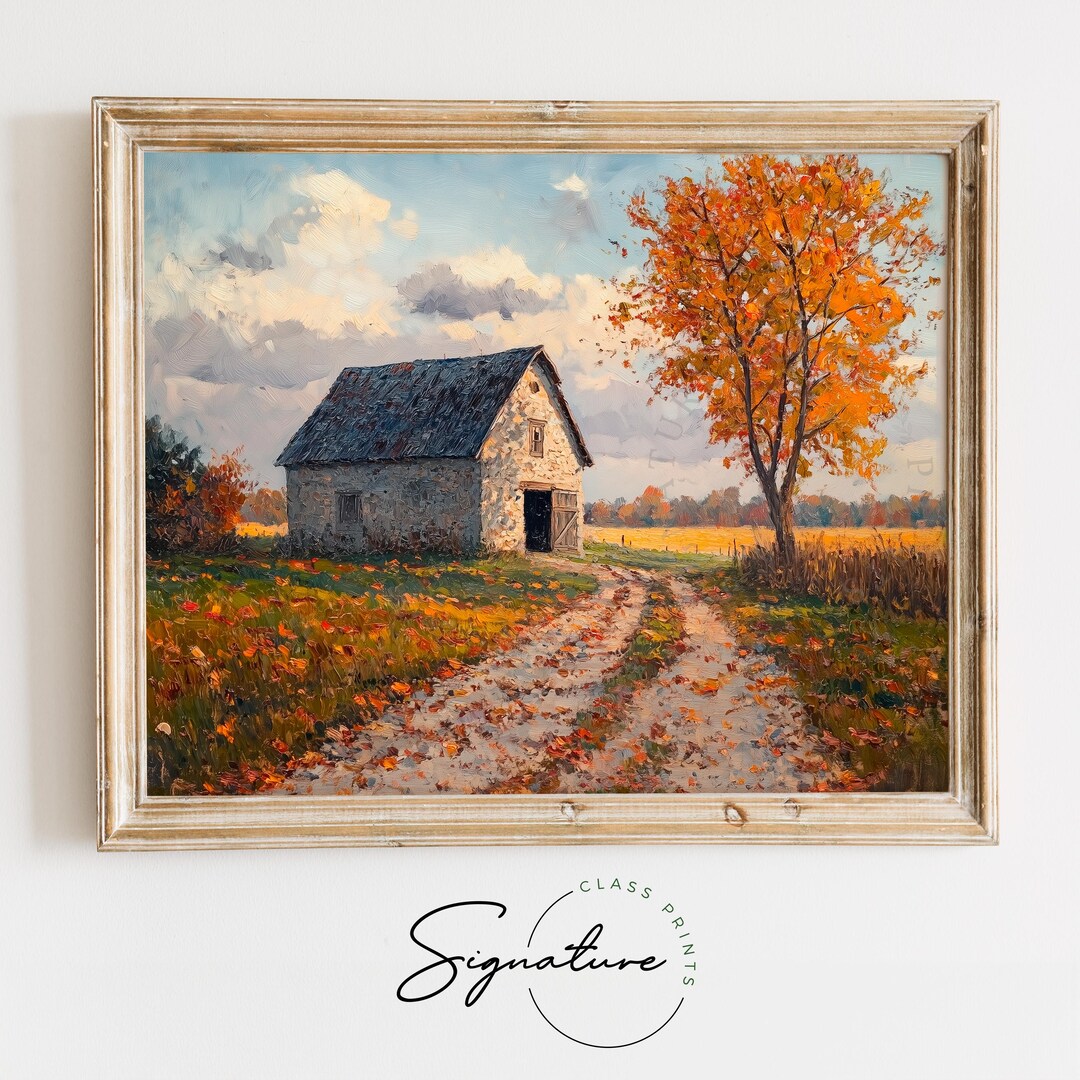 Earthy Rustic Barn Amid Autumn Fields Print, Cozy Fall Barn ...