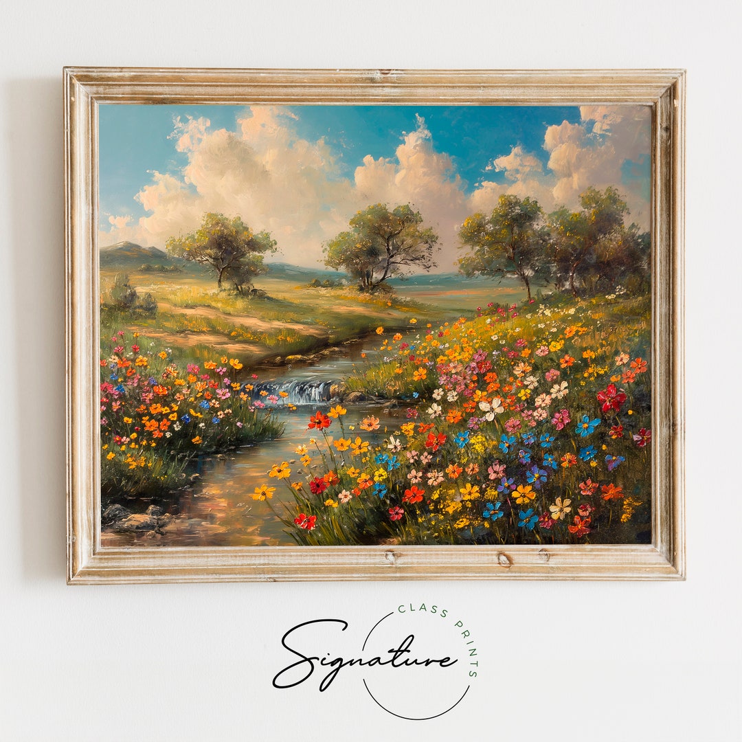 Printable Secluded Wildflower Stream Tranquil Flower Field Art, Summer ...