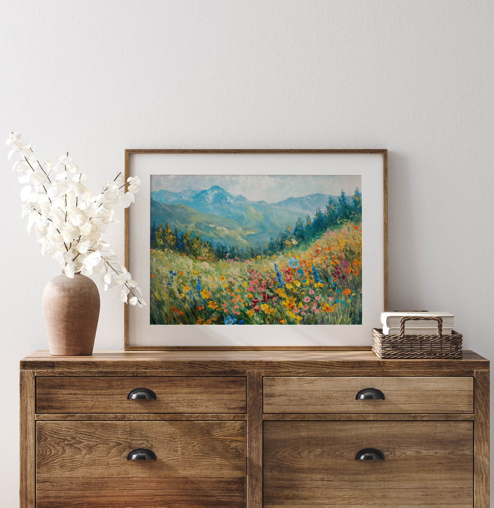 Mountain Meadow in Full Bloom Art Print - Lush Wildflower Landscape ...