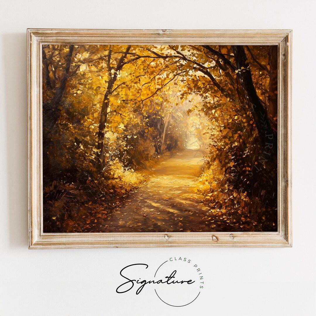 Printable Woodland Path Painting - Path Covered in Golden Leaves ...