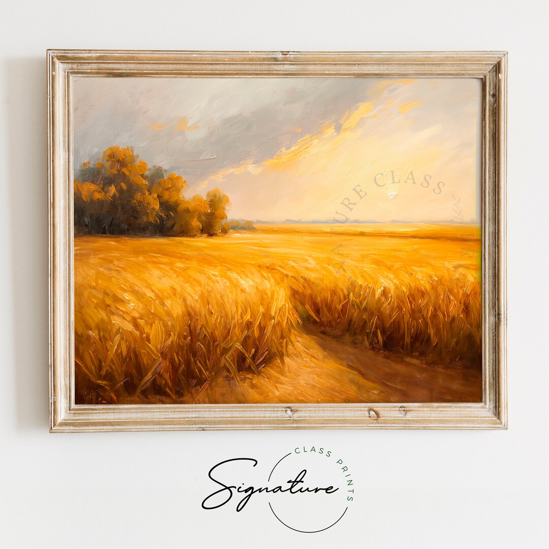 Printable Cornfield at Dusk Painting Golden Grain Landscape, Rustic ...