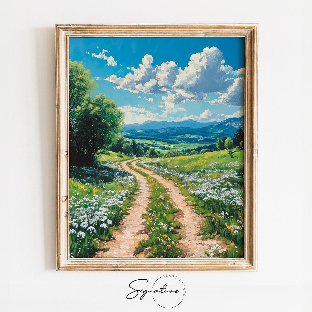 Printable Country Road in Spring - Rustic Cottagecore Landscape Art ...