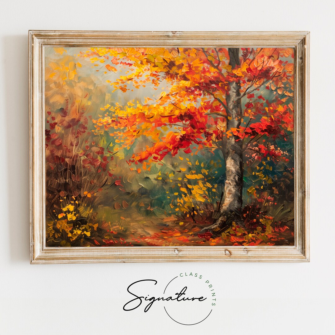 Printable Autumn Beech Tree Painting - Vibrant Fall Foliage Art, Rustic ...