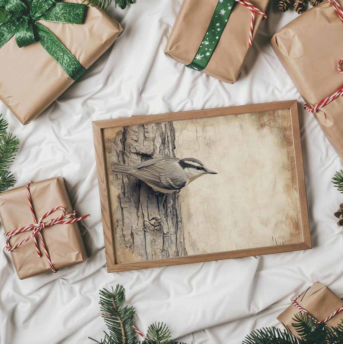 Nuthatch Climbing Tree Printable Sketch - Rustic Vintage Bird ...