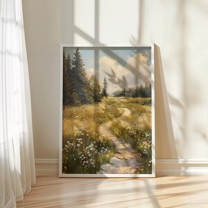 Old Farm Path With Wildflowers and Hills - Rustic Pastoral Spring ...
