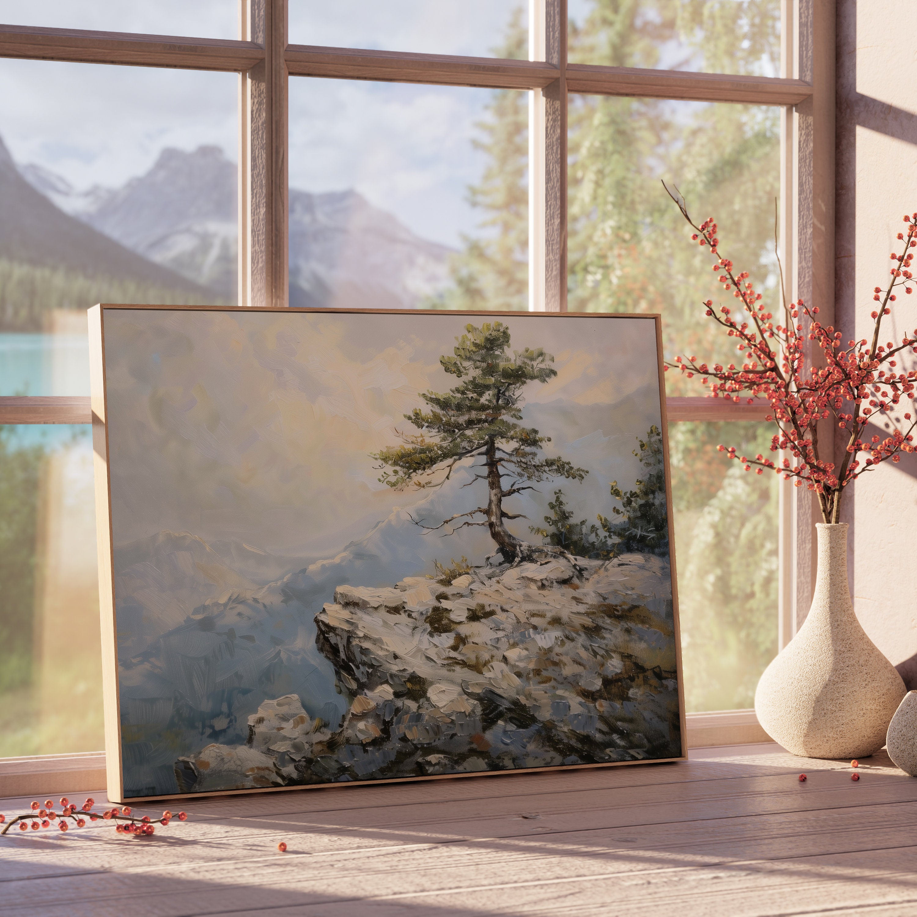 Printable Pine Tree on Rocky Mountain Ridge Scenic Wall Art, Nature ...