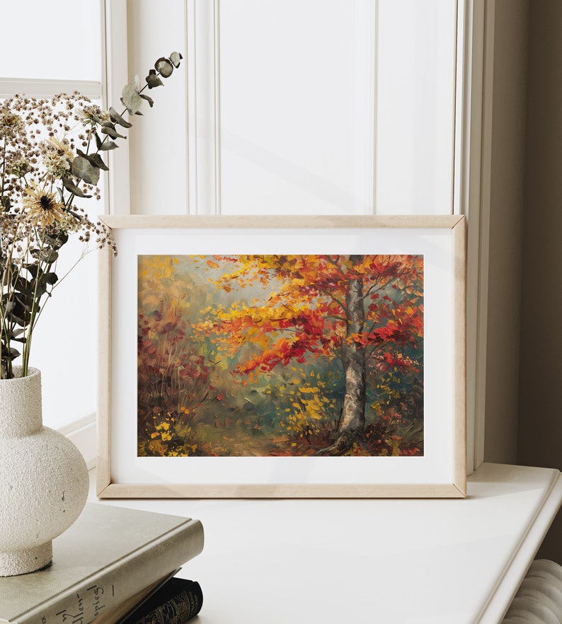 Printable Autumn Beech Tree Painting - Vibrant Fall Foliage Art, Rustic ...