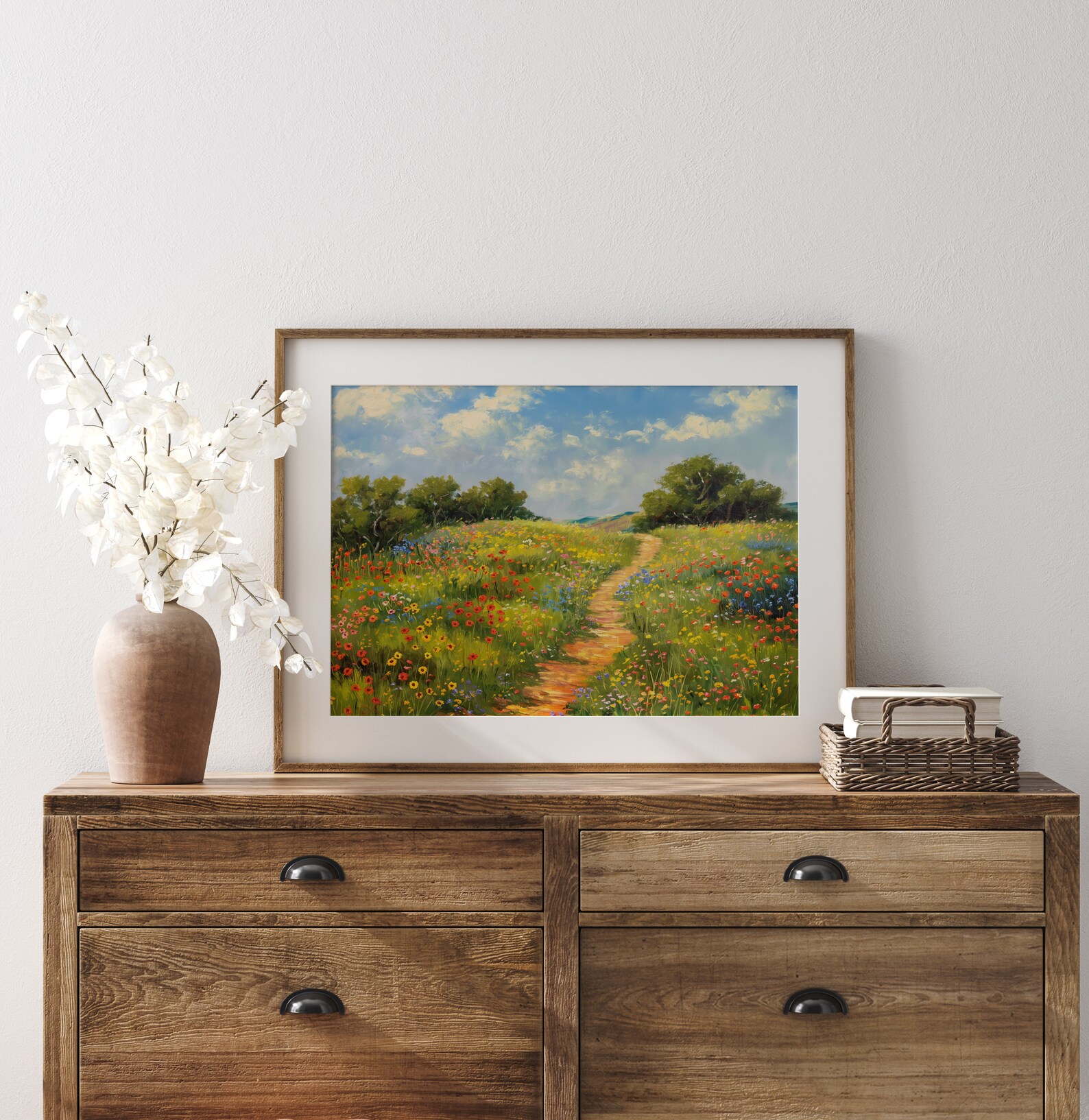 Printable Wildflower Field Painting - Country Path Artwork, Rustic ...