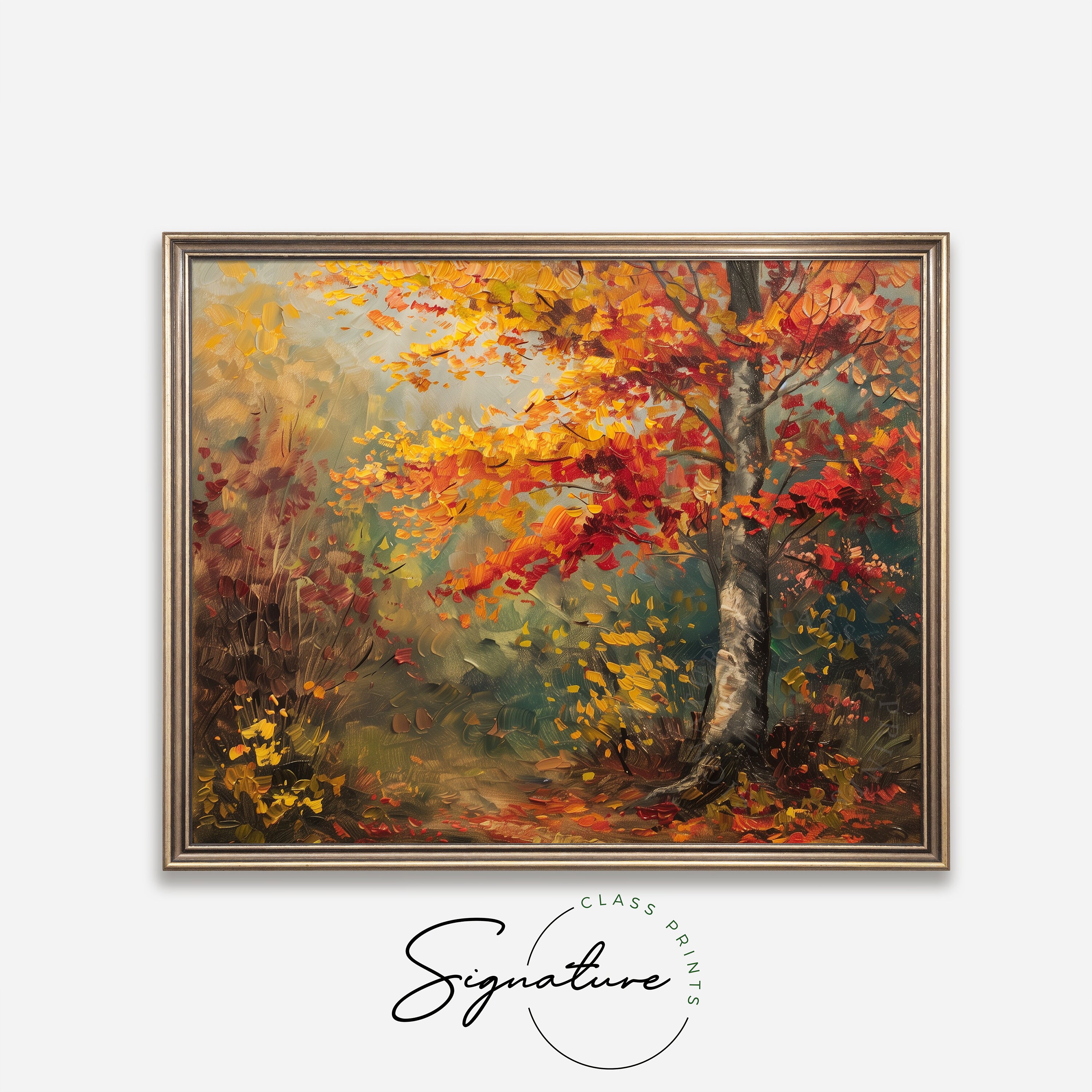 Printable Autumn Beech Tree Painting - Vibrant Fall Foliage Art, Rustic ...