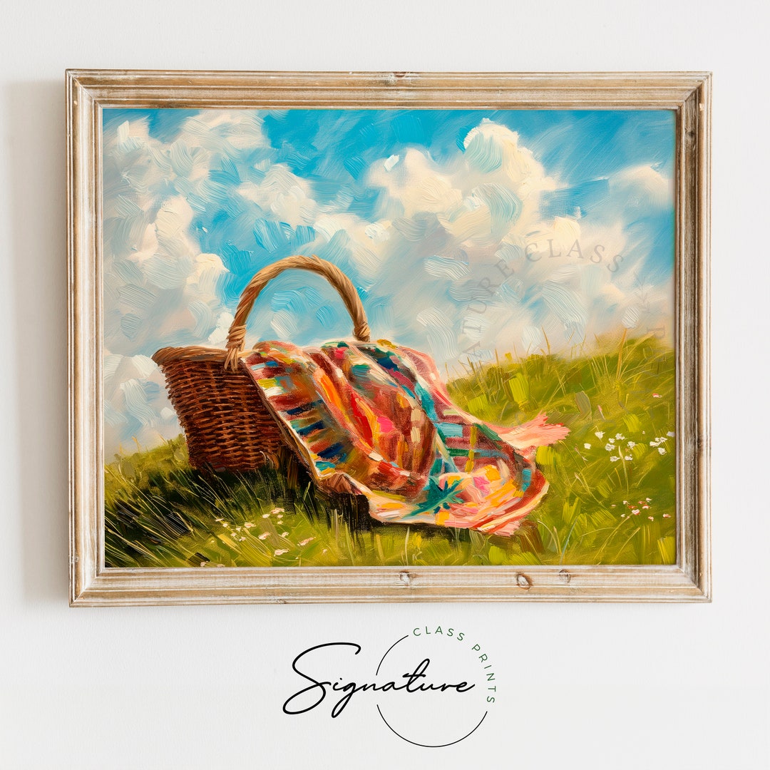 Printable Hillside Picnic Scene - Sunny Meadow Picnic Basket Art ...