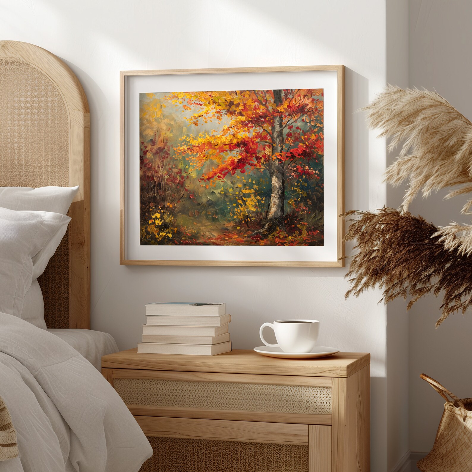 Printable Autumn Beech Tree Painting - Vibrant Fall Foliage Art, Rustic ...