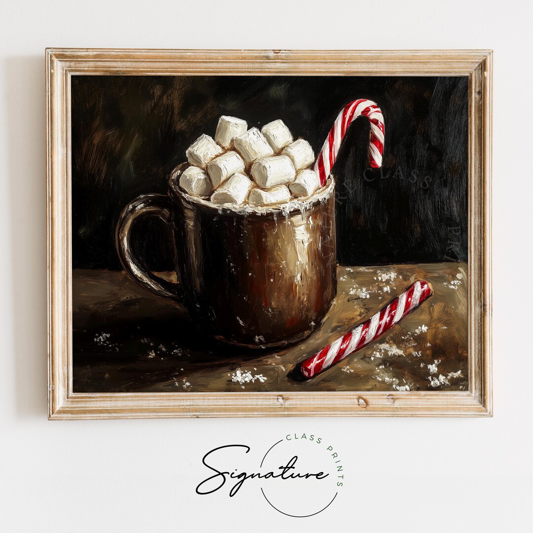 Hot Chocolate With Marshmallows Painting - Rustic Winter Kitchen Wall ...