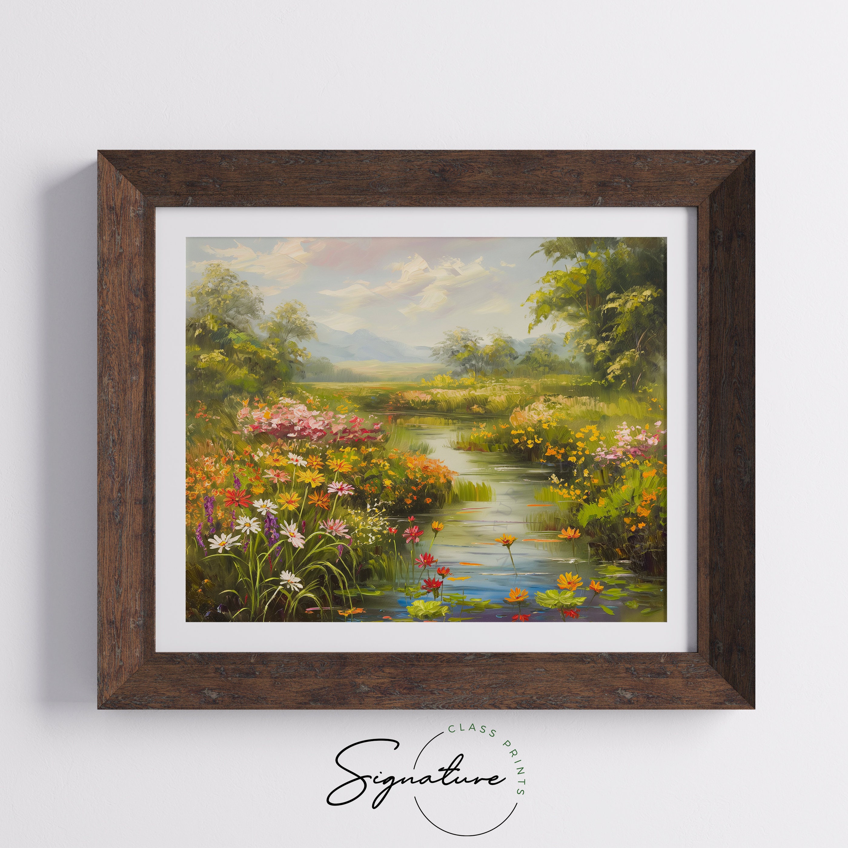 Printable Wildflower Field by Stream Peaceful Nature Artwork, Summer ...