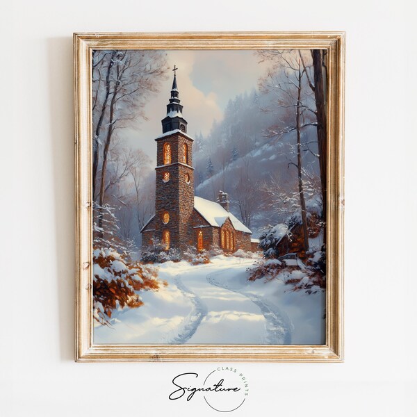 Snowy Church - Etsy