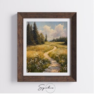 Old Farm Path With Wildflowers and Hills - Rustic Pastoral Spring ...