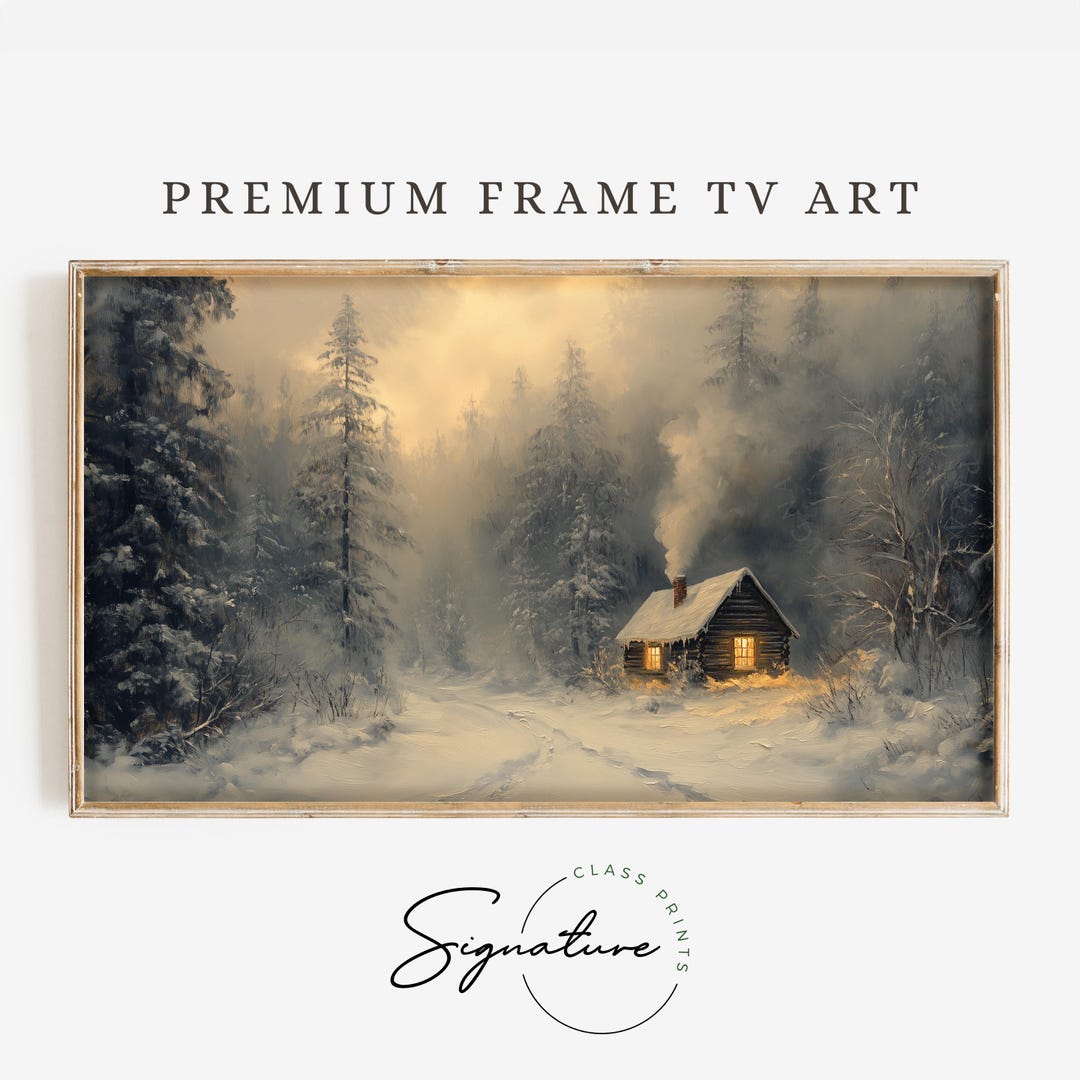 Snowy Cabin With Smoke Frame TV Art, Cozy Christmas Country Scene ...