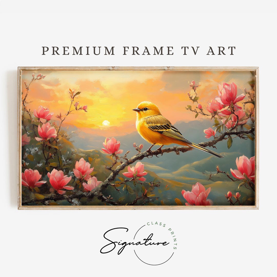Goldfinch Magnolia Bloom Bird Art TV Art, Samsung Frame TV Art, Spring ...