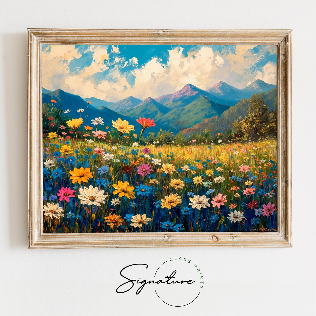 Mountain Meadow in Full Bloom Art Print - Colorful Wildflower Landscape ...