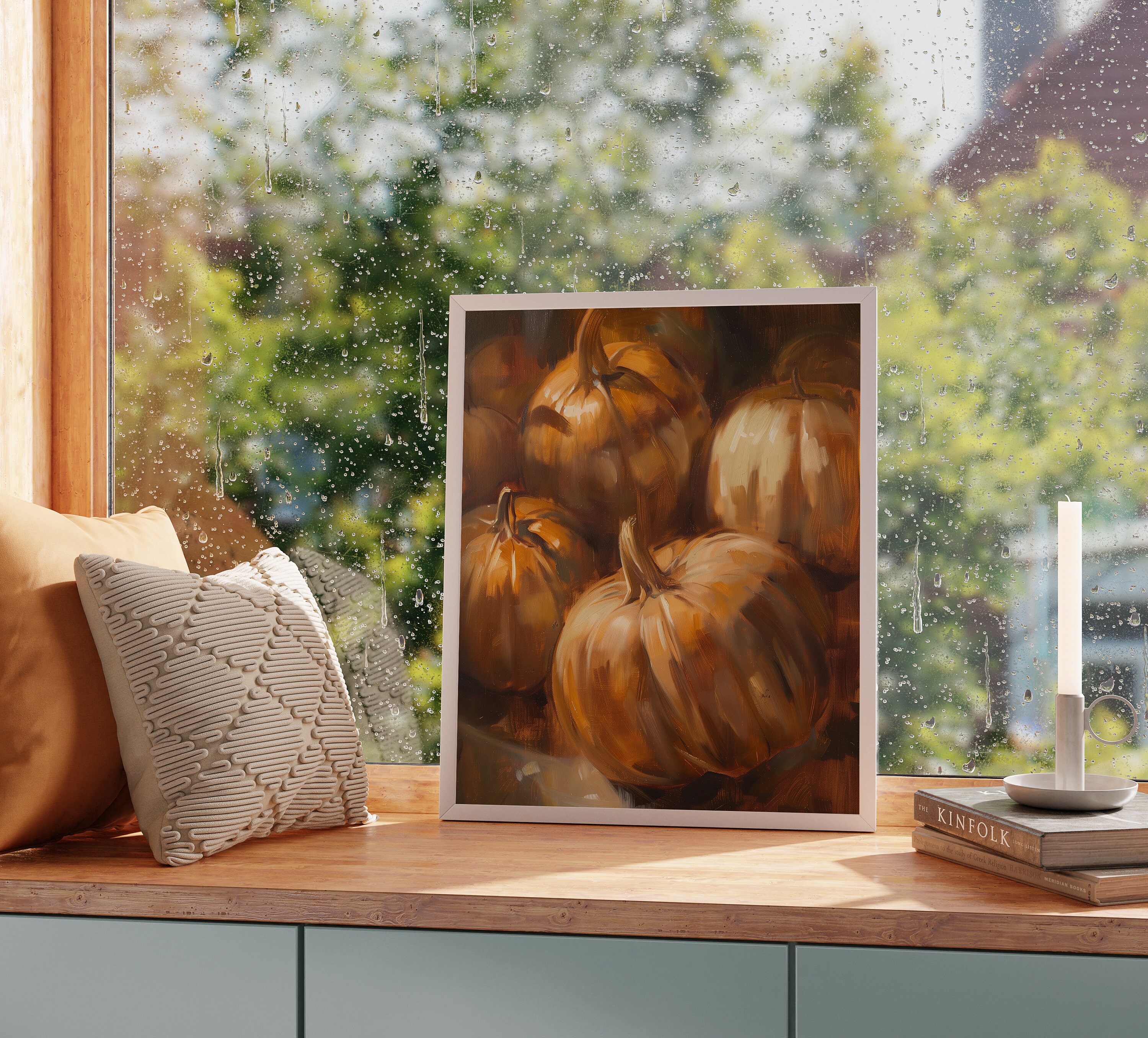 Printable Pumpkin Cluster Painting Warm Evening Light, Autumn Harvest ...