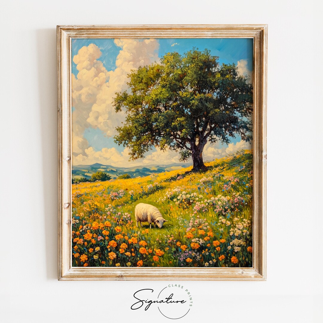 Printable Pasture Landscape Art - Early June Pastoral Scene, Rustic ...
