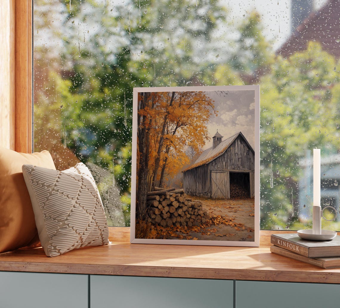 Nostalgic Farm in Fall With Stacked Firewood - Rustic Barn, Earthy ...