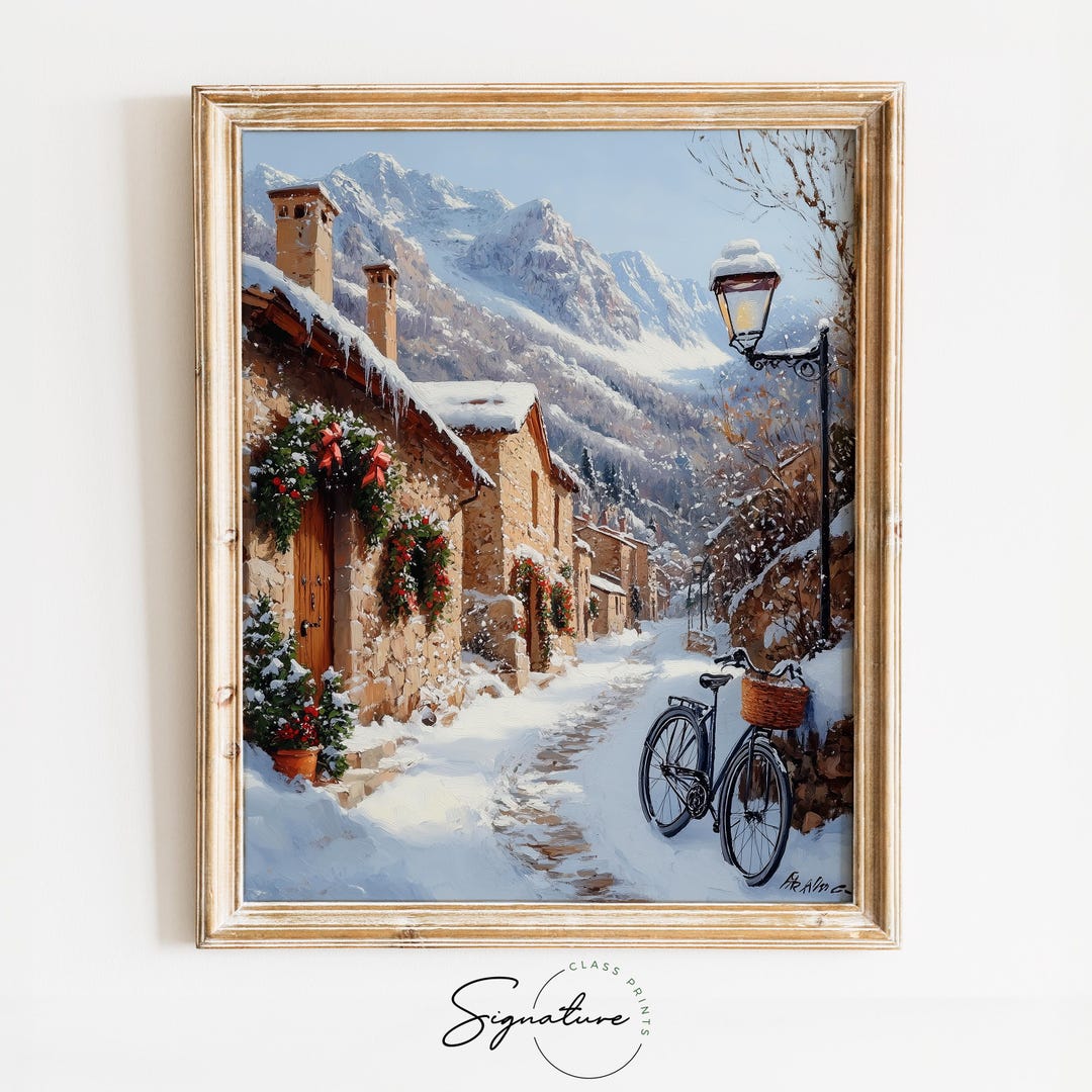 Snowy Village Alleyway Printable Wall Art - Festive Christmas Wreath ...