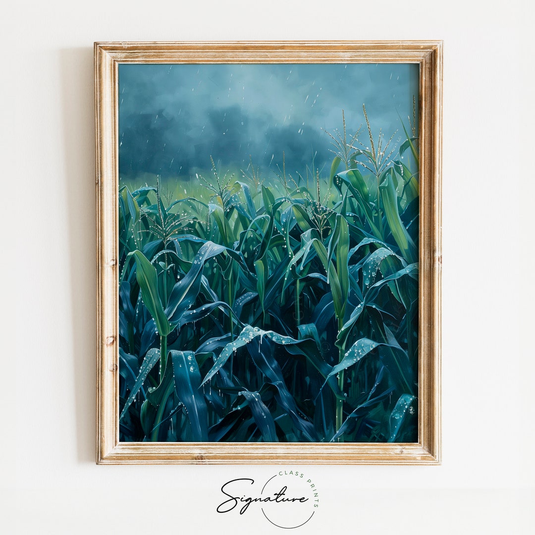 Printable Dewy Corn Field Painting - Morning Light on Fresh Corn ...