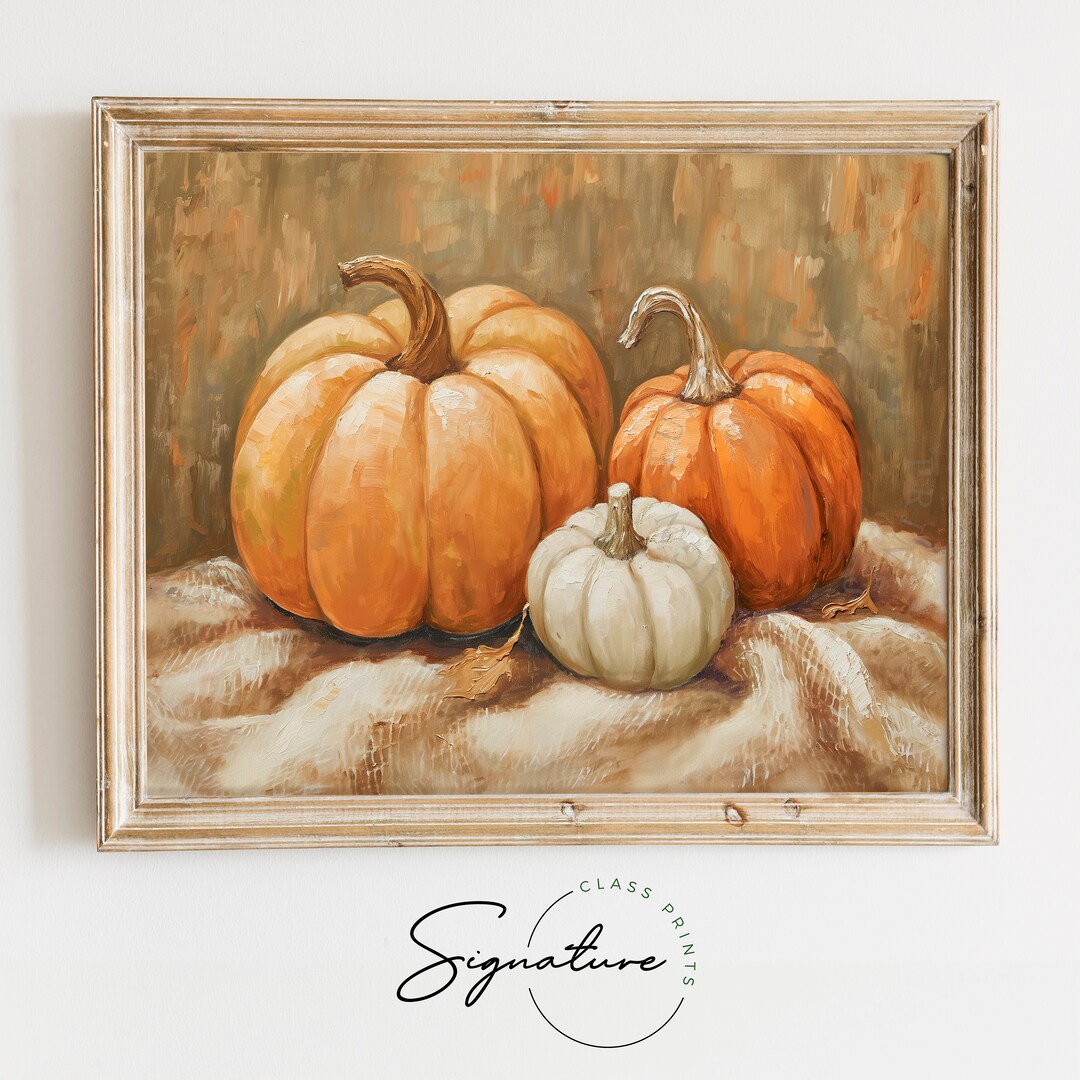 Printable Pumpkin Still Life Trio Painting Cozy Fall Decor, Rustic ...
