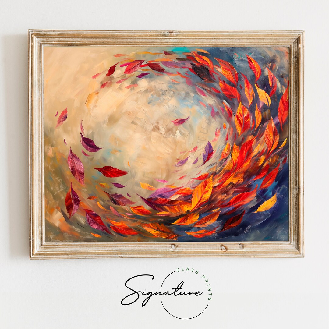 Printable Swirl of Autumn Leaves in Brisk Wind - Vibrant Fall Wall Art ...