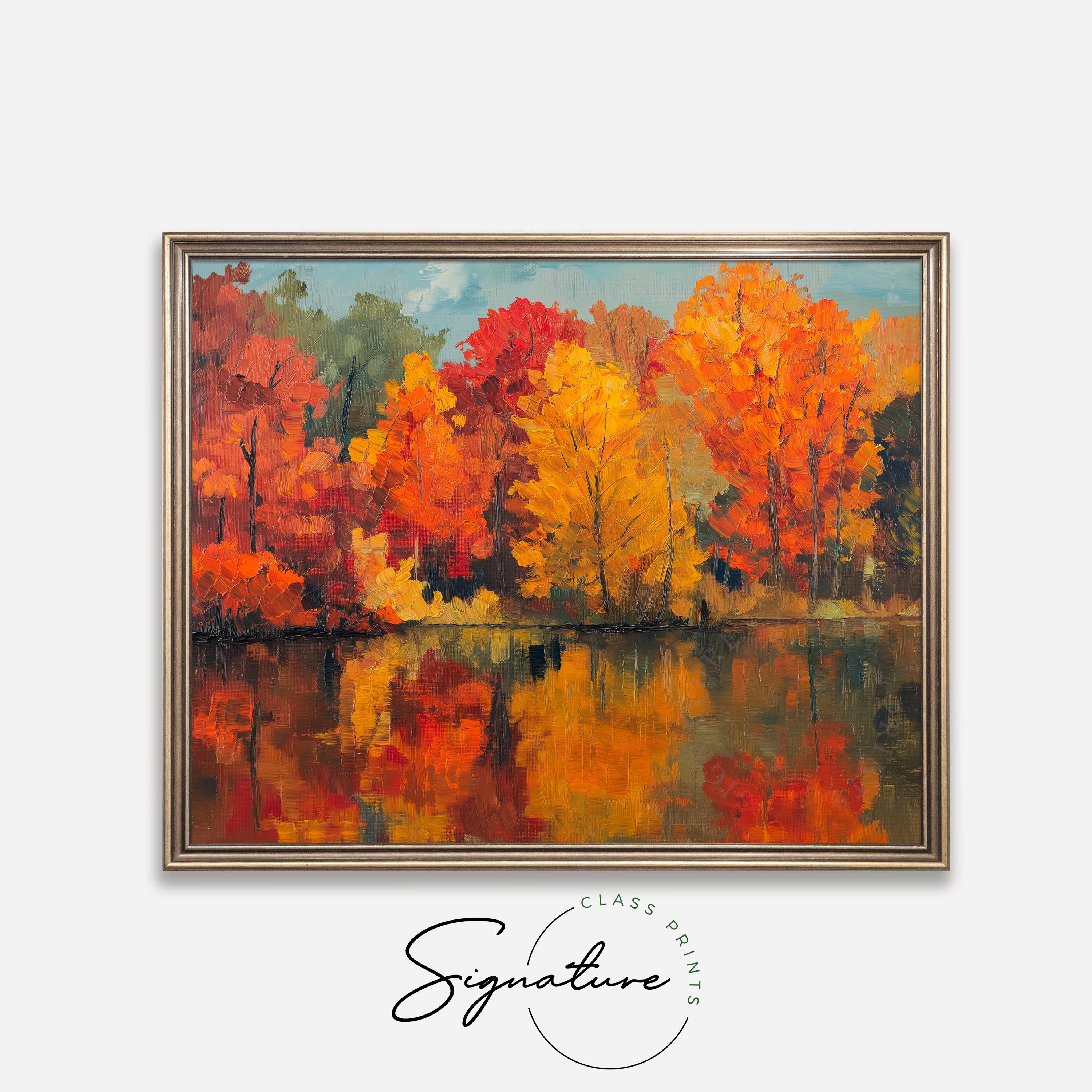 Printable Fiery Fall Foliage in Still Waters - Tranquil Lake Scene ...