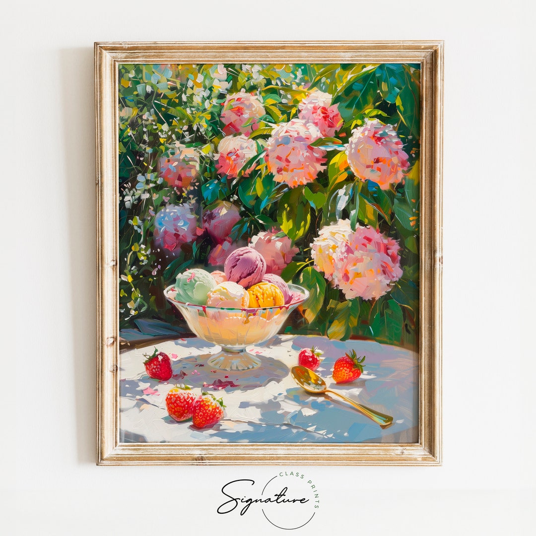 Printable Gelato on Garden Table Painting Summer Dessert Artwork ...