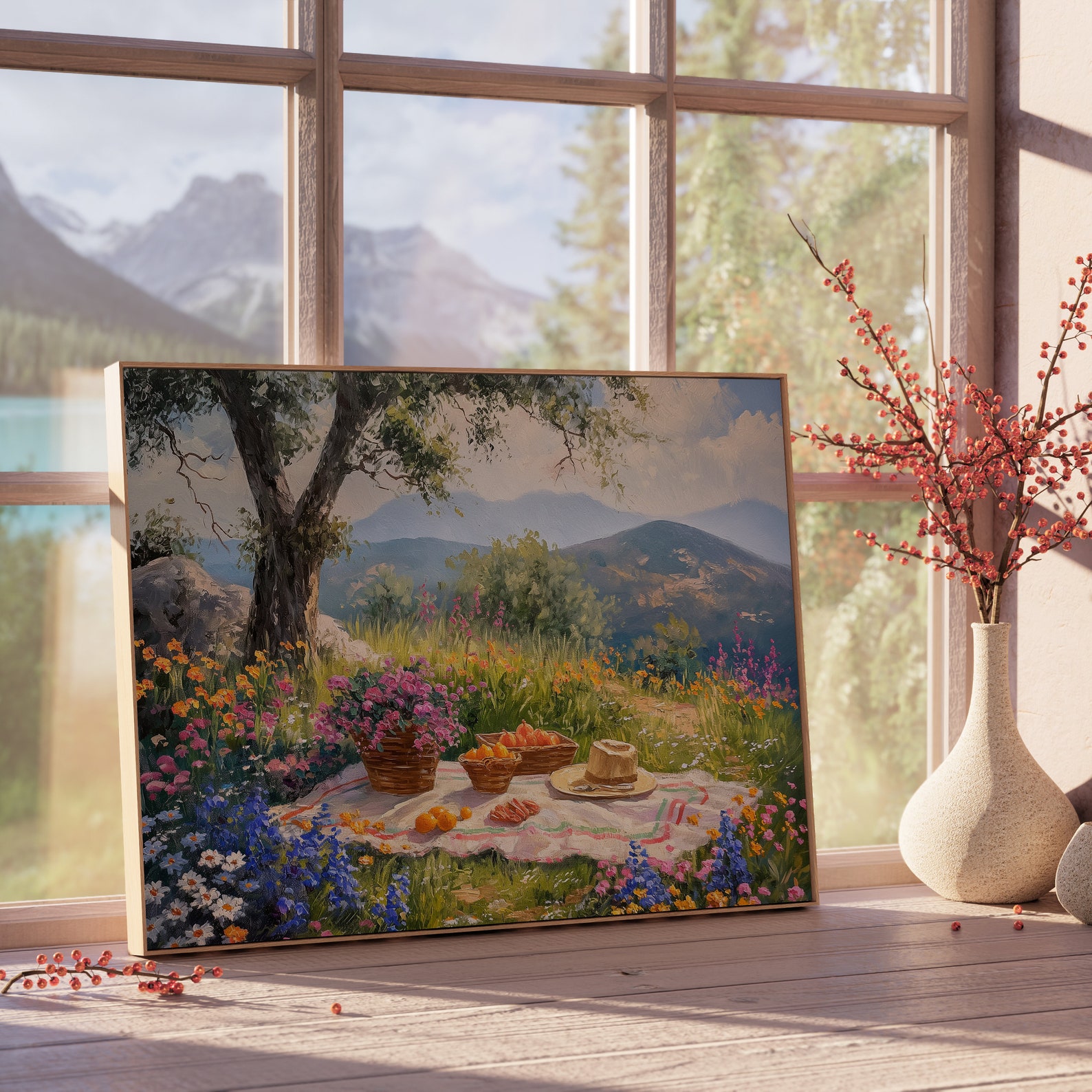 Printable Wildflower Picnic Scene - Summer Flowers Artwork, Serene ...