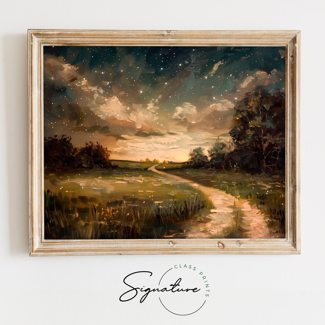 Starry Night Field Walk Printable Wall Art Rustic Country Path Under ...