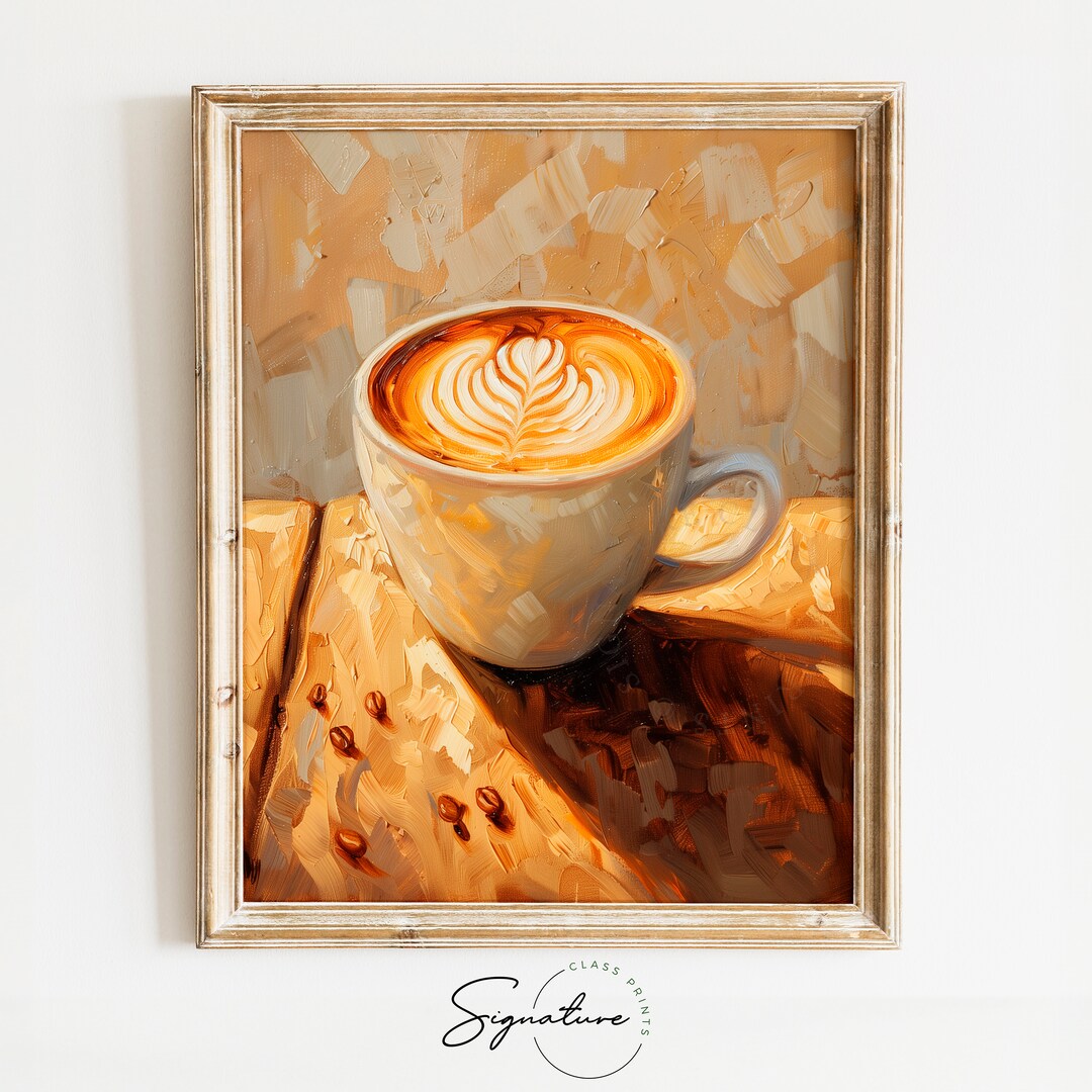Printable Latte With Artful Foam Design Painting Creative Coffee Artwork Morning Latte Scene ...