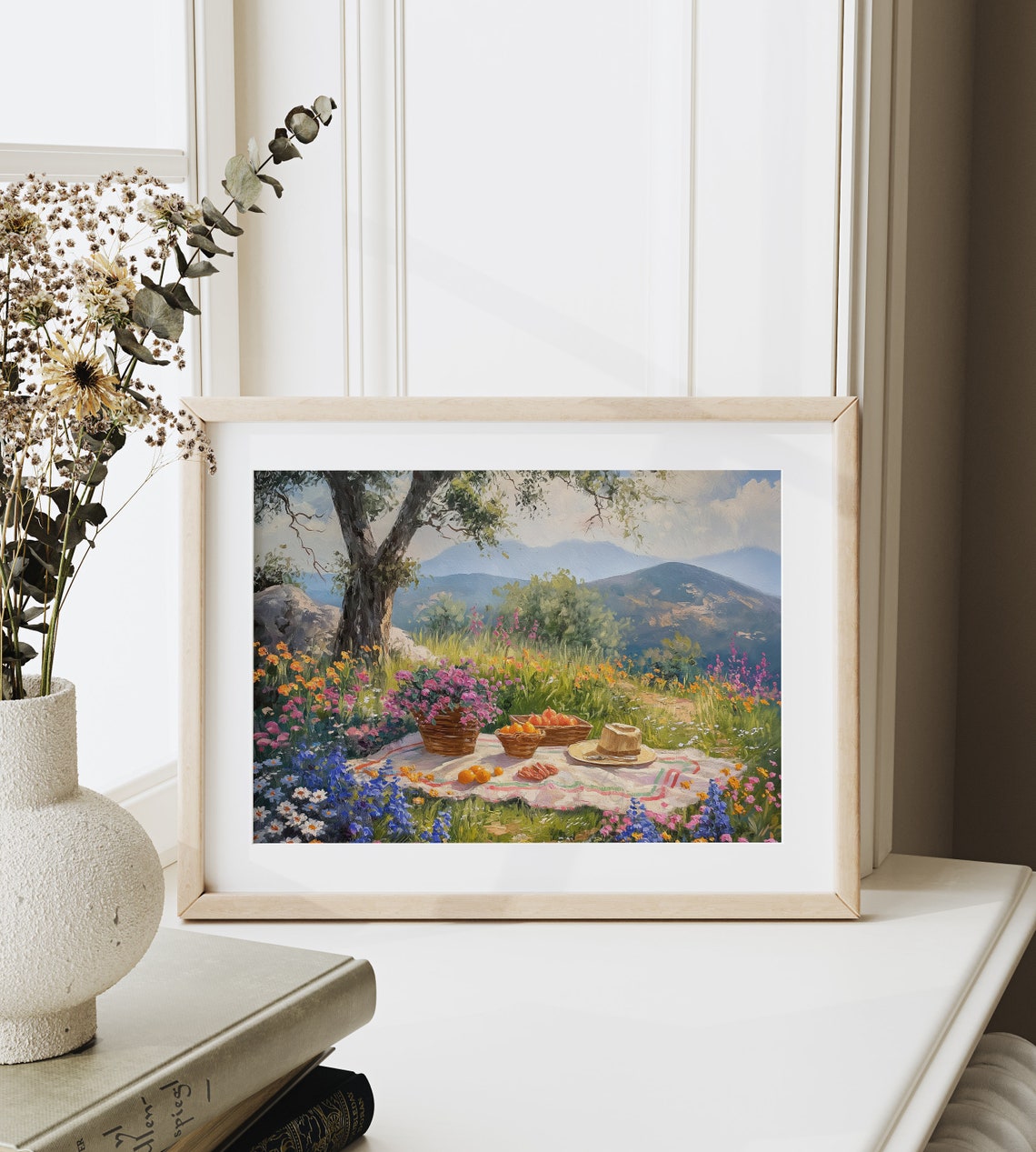 Printable Wildflower Picnic Scene Summer Flowers Artwork, Serene Garden ...