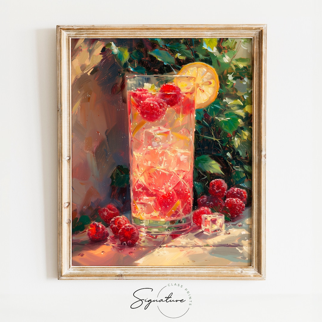 Printable Ice Cold Raspberry Lemonade in Tall Glass Painting Summer ...