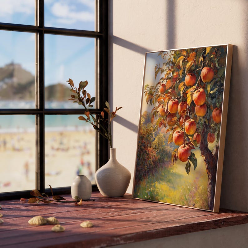 Huerto otoñal imprimible con manzanas maduras: cuadro de cosecha de ...