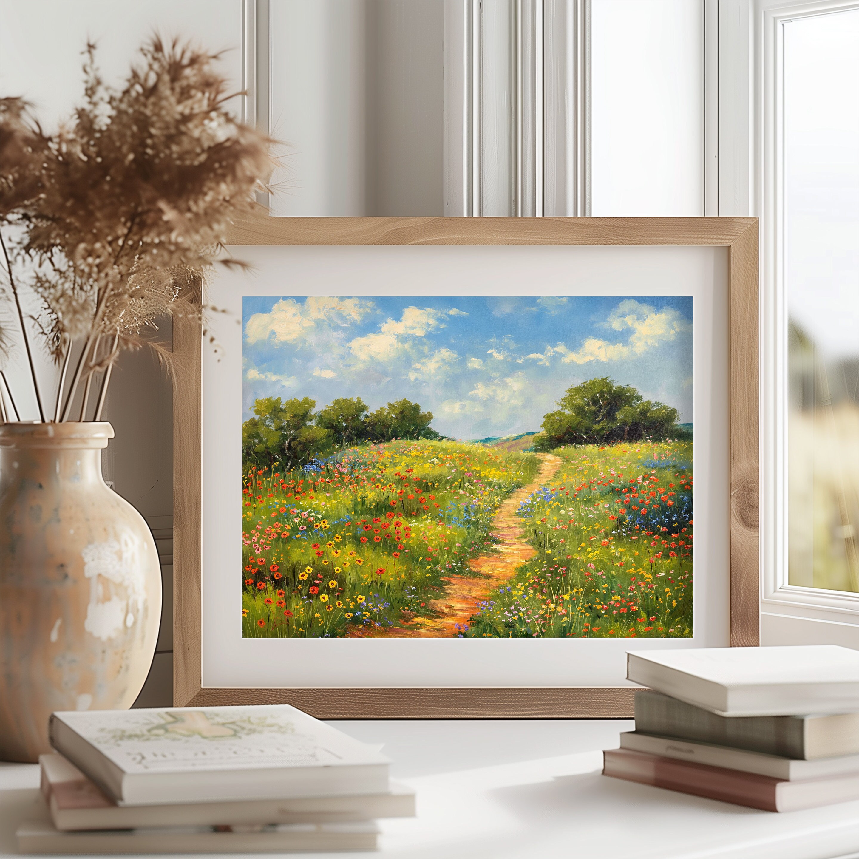 Printable Wildflower Field Painting - Country Path Artwork, Rustic ...